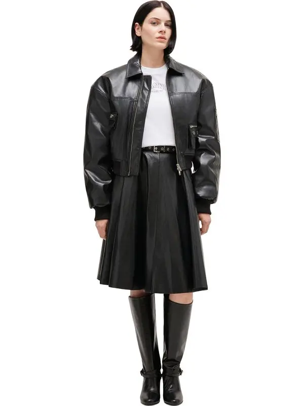 GANNI Recycled Leather Belted Skirt - Black