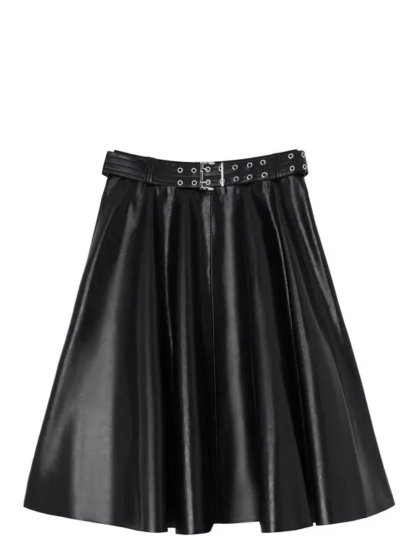 GANNI Recycled Leather Belted Skirt - Black