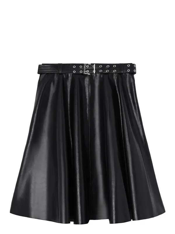 GANNI Recycled Leather Belted Skirt - Black