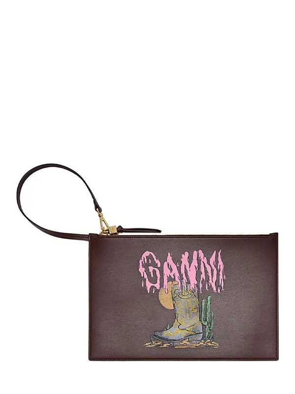 GANNI Flat Pouch With Western Boot Motif - Brown