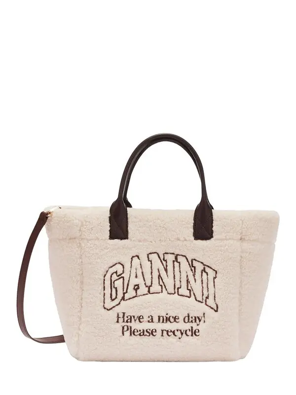 GANNI Shearling Small Tote - White