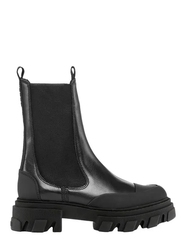GANNI Cleated Mid Chelsea Boots - Black