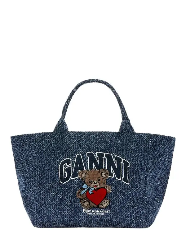 GANNI Denim Bear Tote - Navy