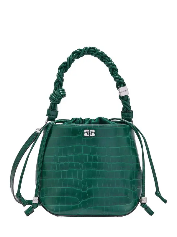 GANNI Patent Croco Bou Bucket Bag - Green