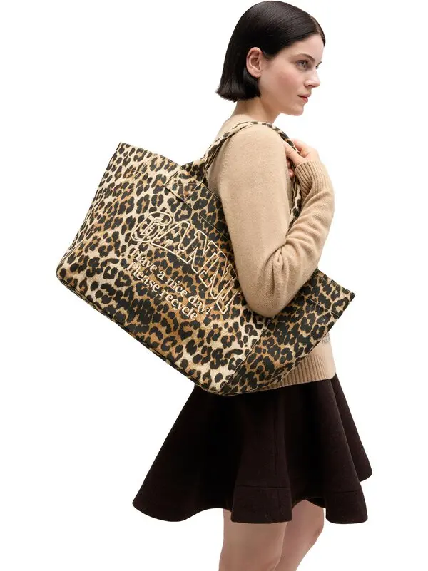 GANNI Leopard Medium Tote - Brown
