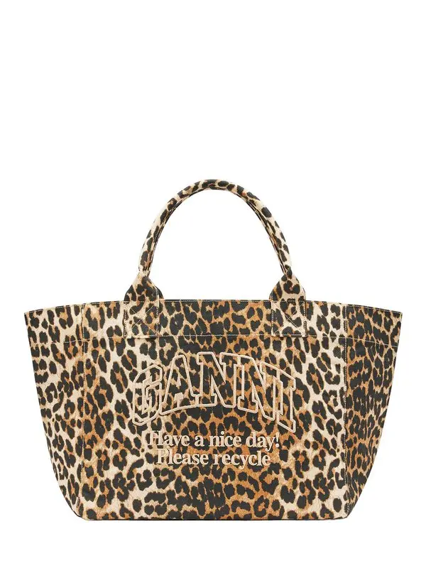 GANNI Leopard Medium Tote - Brown