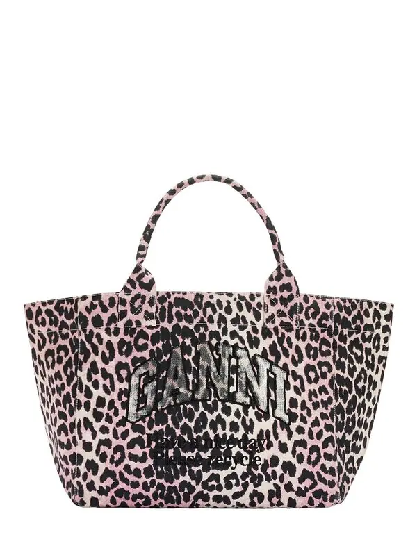 GANNI Leopard Printed Medium Tote - Pink