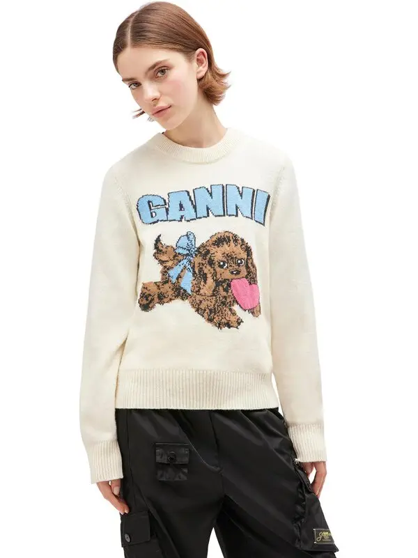 GANNI Puppy Wool Sweater - White