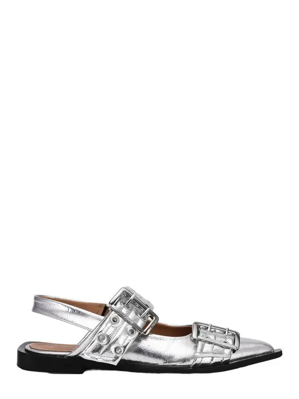 GANNI Buckle Ballerinas - Silver