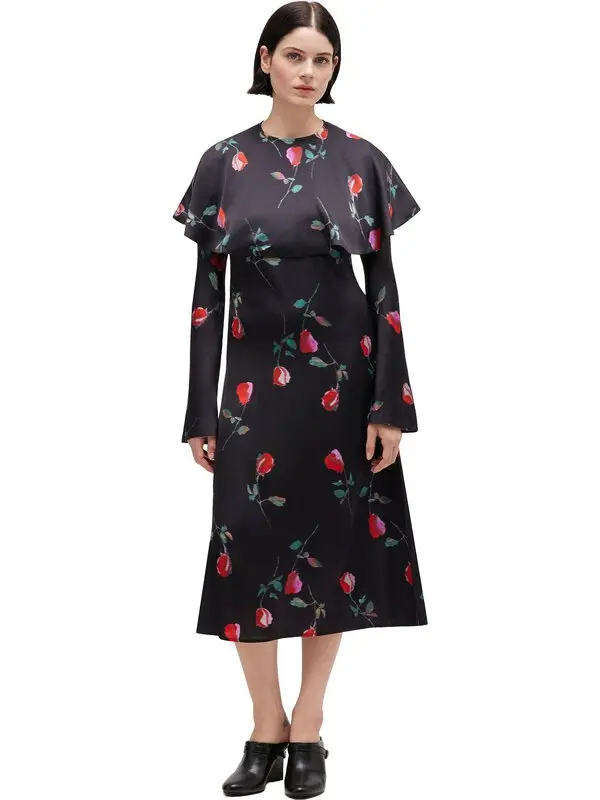 GANNI Printed Circle Collar Midi Dress - Black
