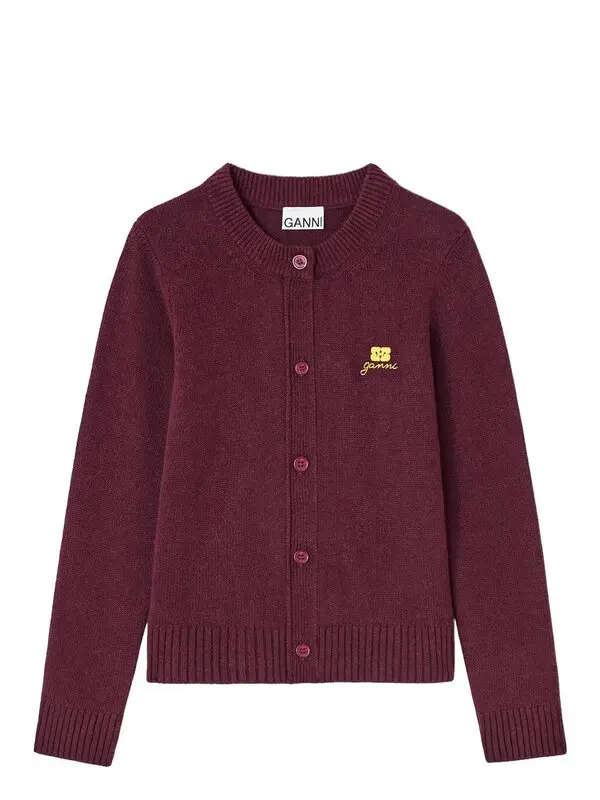GANNI Wool Mix Cardigan - Burgundy Red