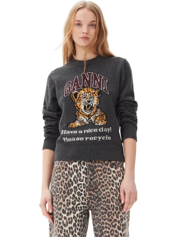 GANNI Graphic Tiger Sweater - Grey