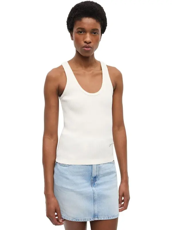 GANNI Ribbed Tank Top - White