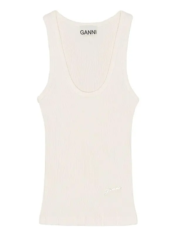 GANNI Ribbed Tank Top - White