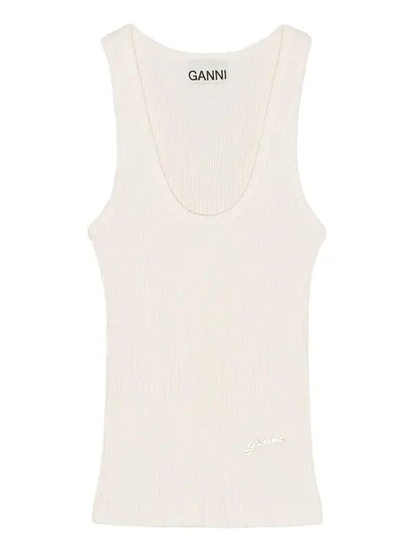 GANNI Ribbed Tank Top - White
