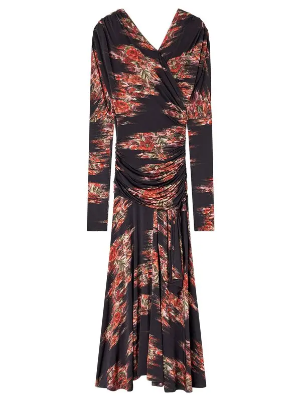 GANNI Floral Ruched Midi Dress - Black