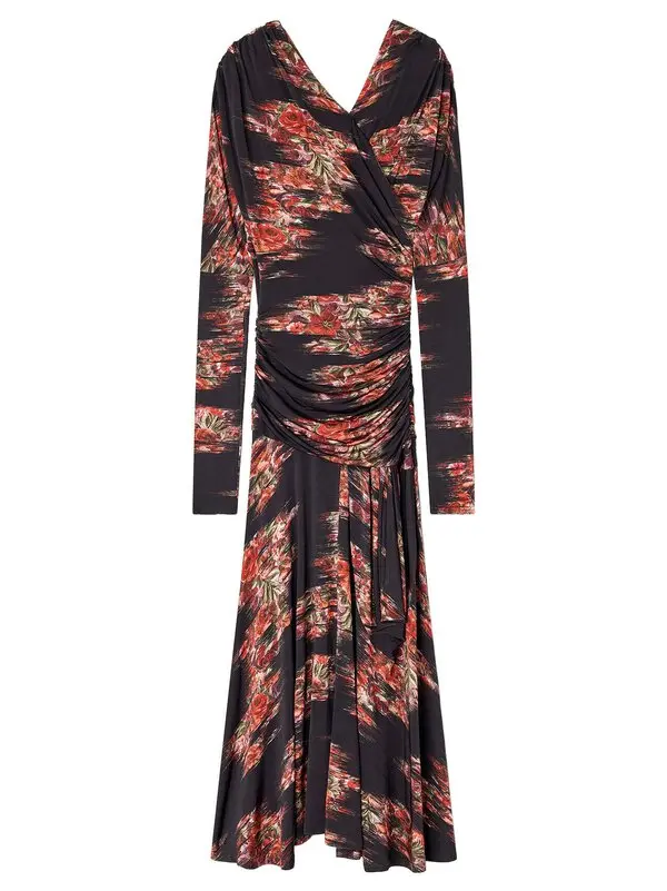 GANNI Floral Ruched Midi Dress - Black