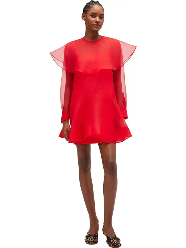 GANNI Organza Circle Collar Dress - Red