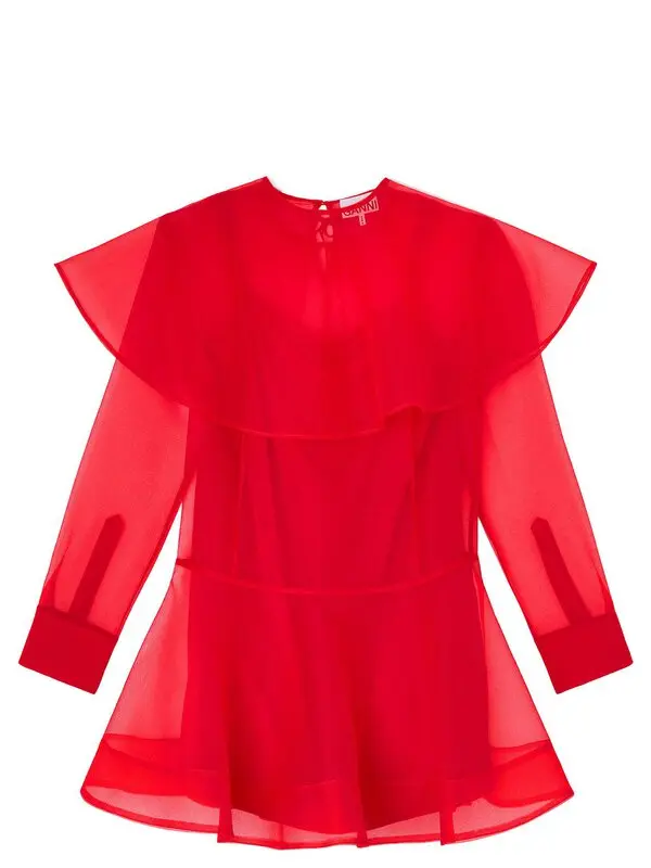 GANNI Organza Circle Collar Dress - Red