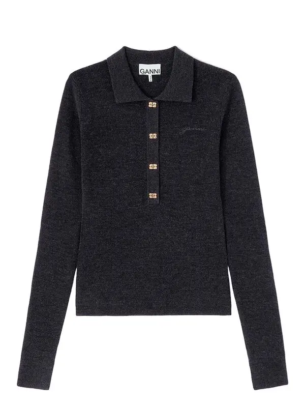 GANNI Knitted Polo Shirt - Mixed