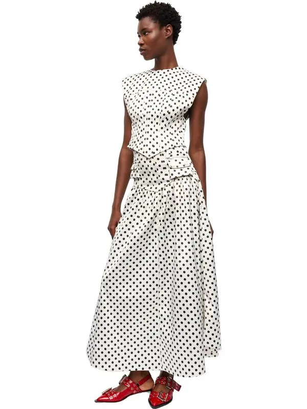 GANNI Polka-dot Long Skirt - White
