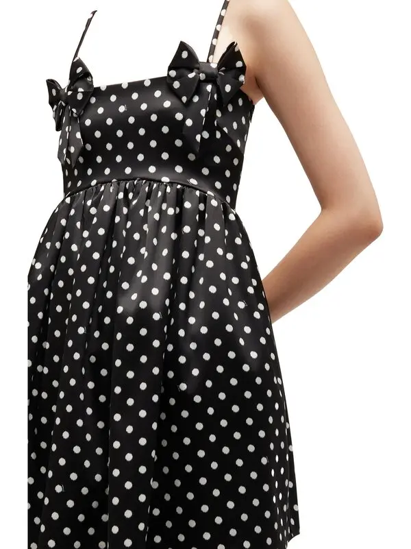 GANNI Polka-dot Satin Mini Dress - Black