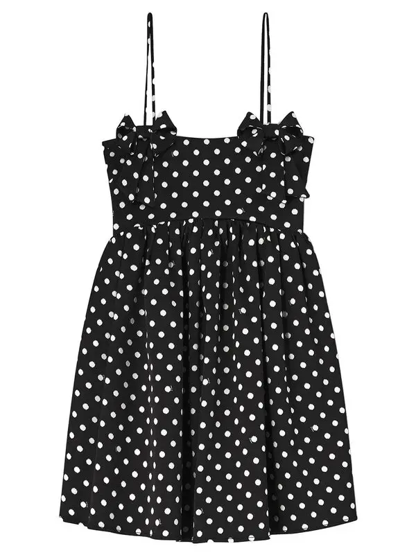 GANNI Polka-dot Satin Mini Dress - Black