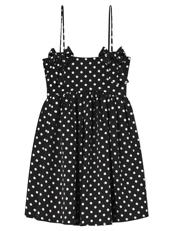 GANNI Polka-dot Satin Mini Dress - Black