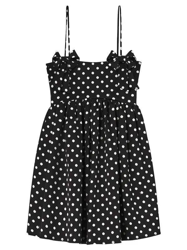 GANNI Polka Dot Satin Mini Dress With Bow Detail - Black