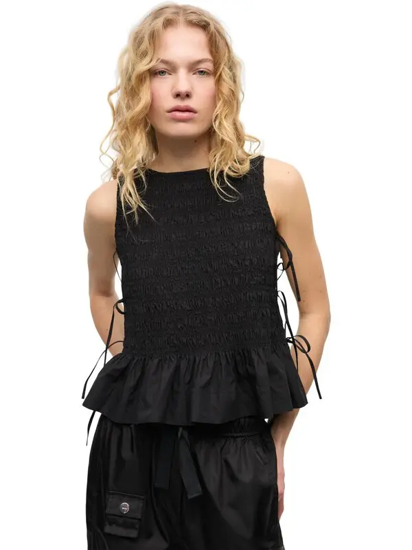 GANNI Cotton Smock Top - Black