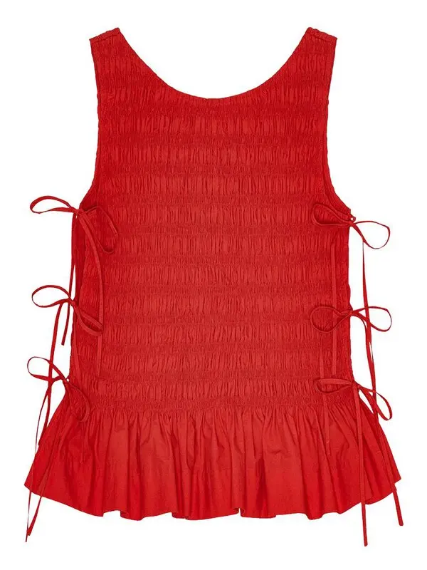 GANNI Cotton Smock Top - Red