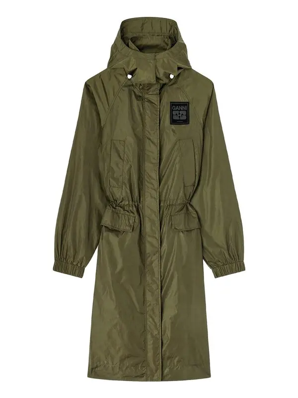 GANNI Nylon Parka Coat - Green
