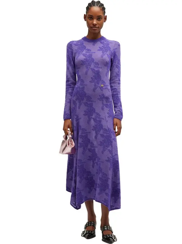 GANNI Floral Print Sheer Dress - Purple