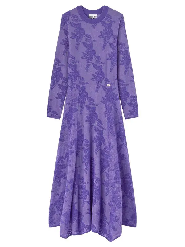 GANNI Floral Print Sheer Dress - Purple