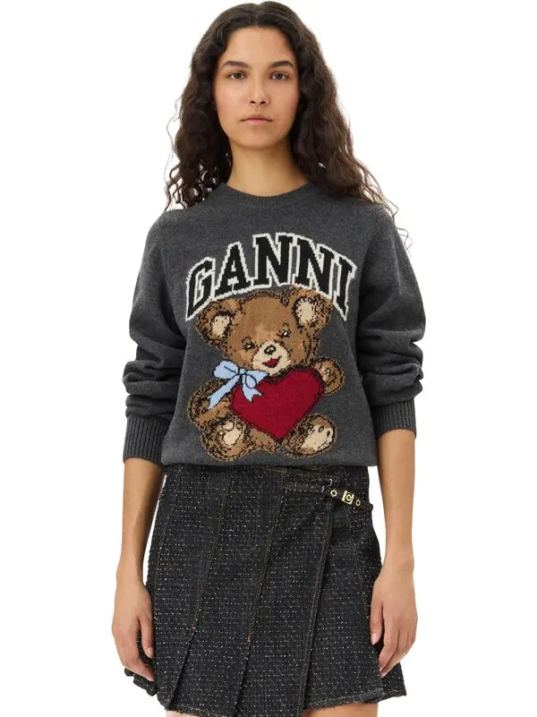 GANNI Graphic Bear Sweater - Grey