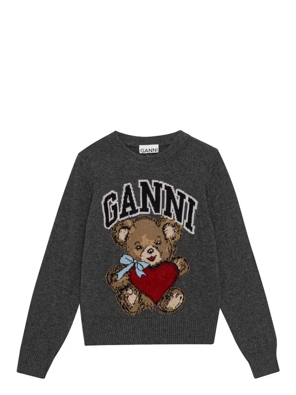 GANNI Graphic Bear Sweater - Grey