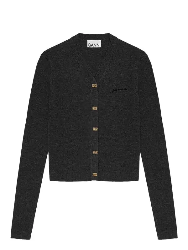 GANNI Mini Ribbed Merino Cardigan - Mixed