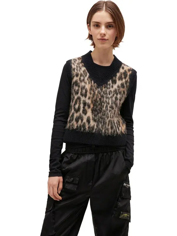 GANNI Leopard Print V-neck Vest - Mixed