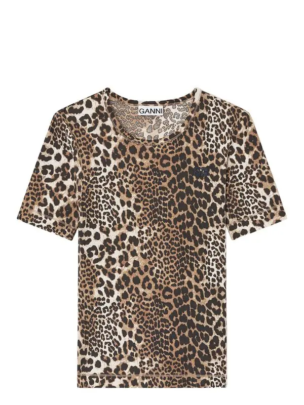 GANNI Leopard Print Rib T-shirt - Mixed