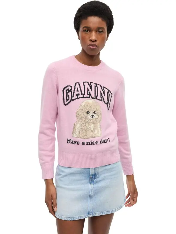 GANNI Poodle Graphic Sweater - Pink