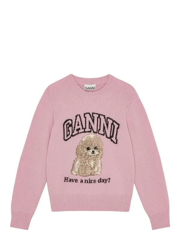 GANNI Poodle Graphic Sweater - Pink
