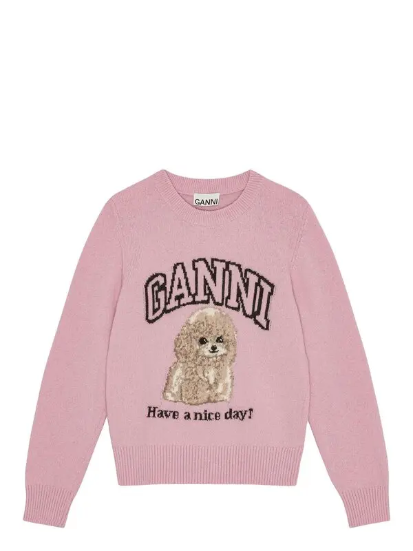 GANNI Poodle Graphic Sweater - Pink