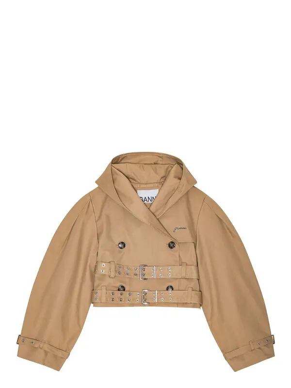 GANNI Bonded Cotton Short Trench Jacket - Beige