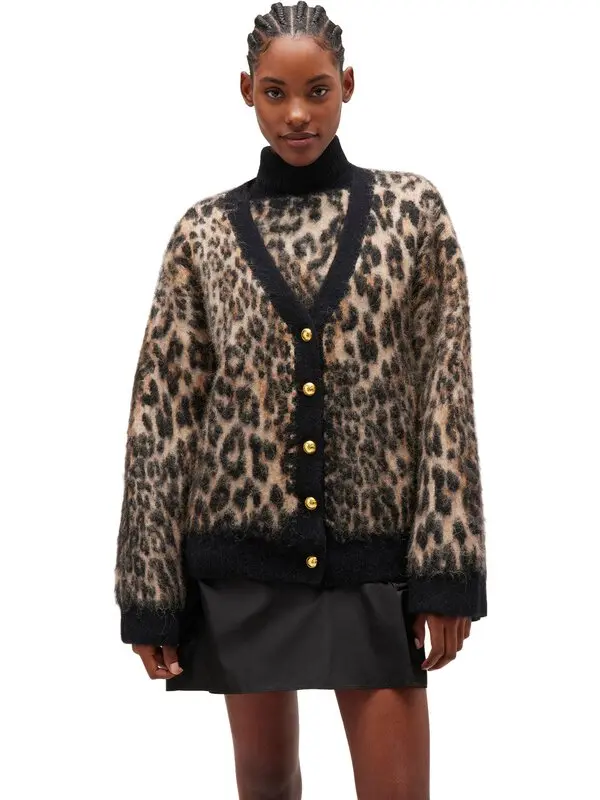 GANNI Leopard V-neck Cardigan - Mixed