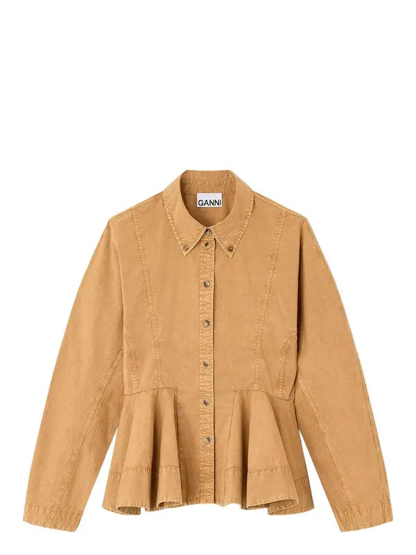 GANNI Washed Peplum Shirt - Beige