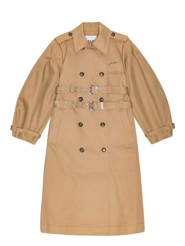 GANNI Bonded Cotton Trench Coat - Beige