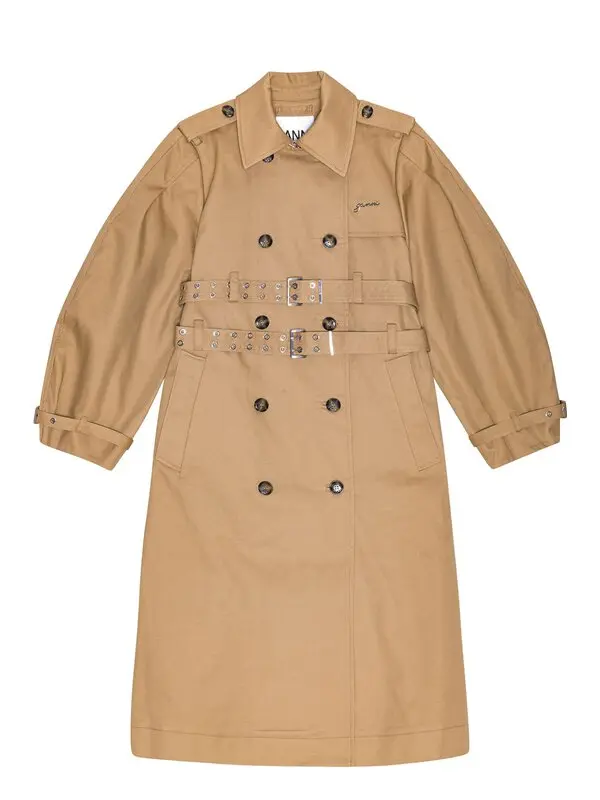 GANNI Bonded Cotton Trench Coat - Beige