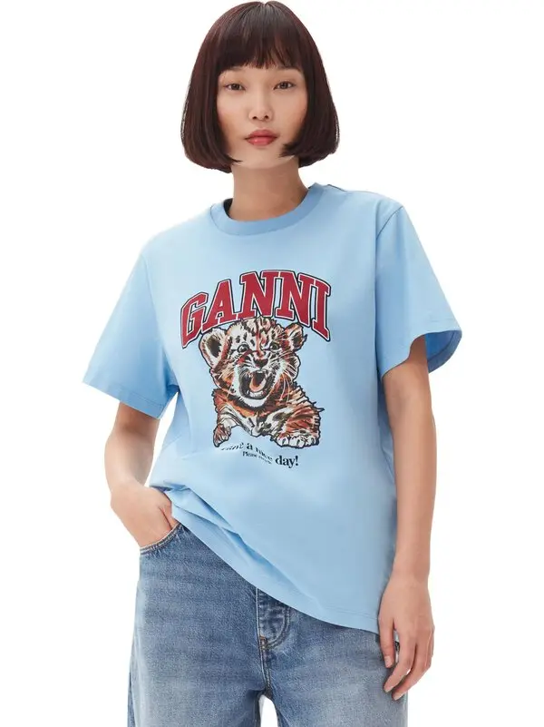 GANNI Relaxed Jersey Tiger T-shirt - Blue