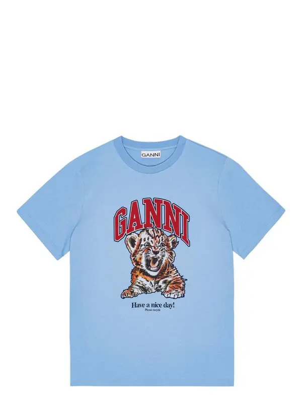 GANNI Relaxed Jersey Tiger T-shirt - Blue