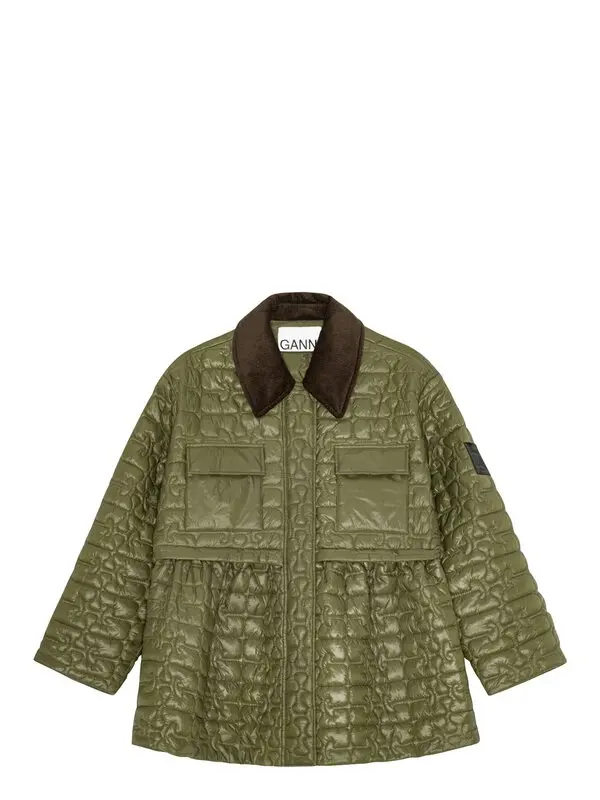 GANNI Quilted Midi Jacket - Green